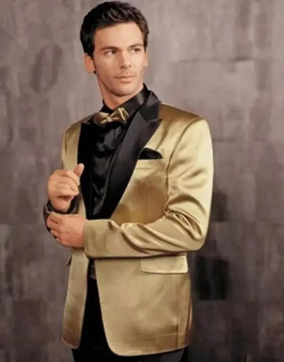 Custom Latest Design Golden Men Suits 2 Pieces Groomsmen Shawl Lapel ...