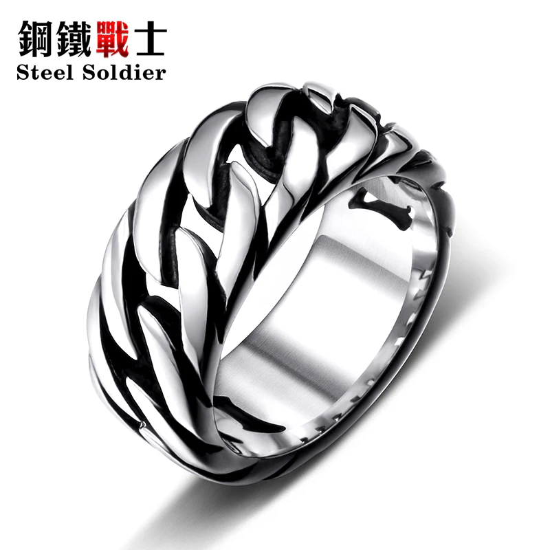 Steel Soldier Titanium Steel Gothic Chain Ring Personality Retro Ring ...