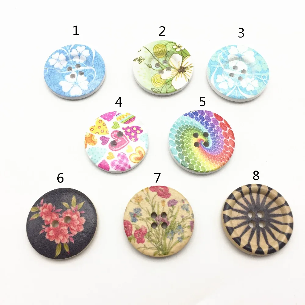 20pcs 30mm Large Wood Buttons Round Florals Flowers Sewing Button ...