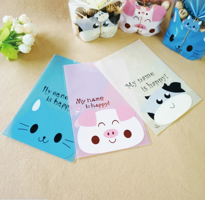 100pcs/lot 3 style 14x20cm Cute little animal packaging bags Gift bag ...