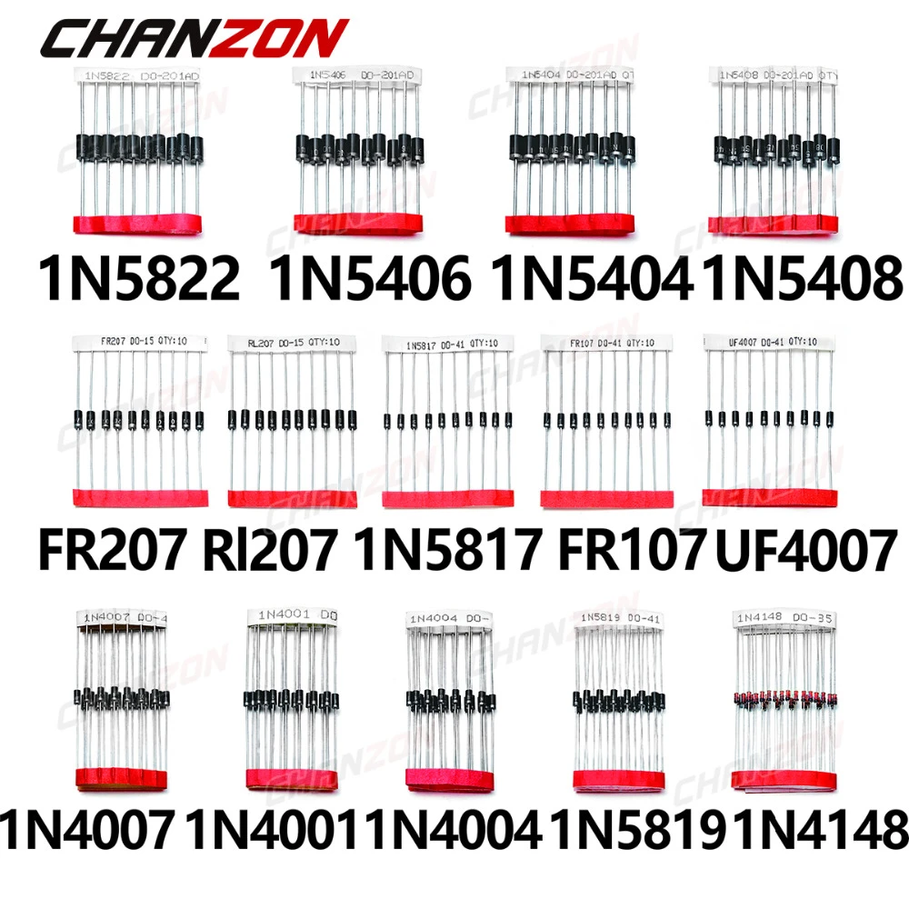 200pcs Fast Switching Schottky Diode Assorted Kit 1n4001 1n4004 1n4007 1n5408 Uf4007 Fr207 ...