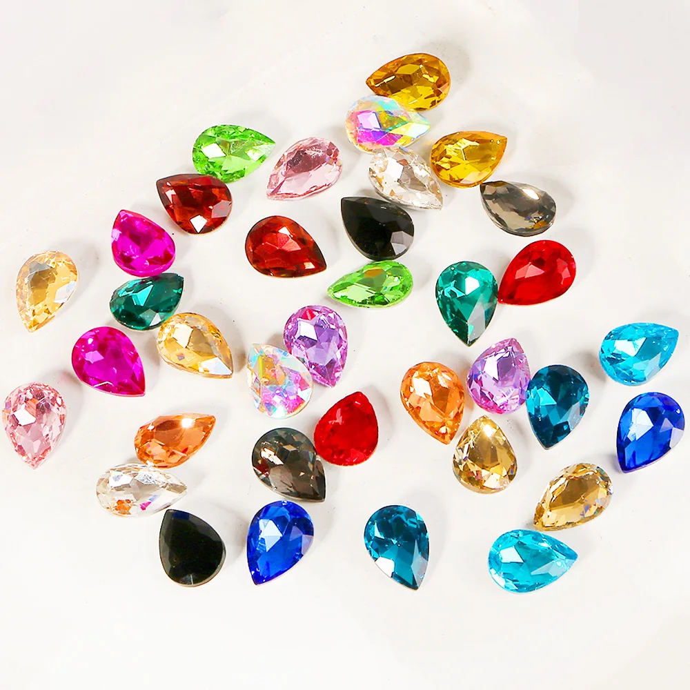 50pcs 8mmx13mm Tear drop Shape Loose Rhinestones Sew On Crystal Glass ...