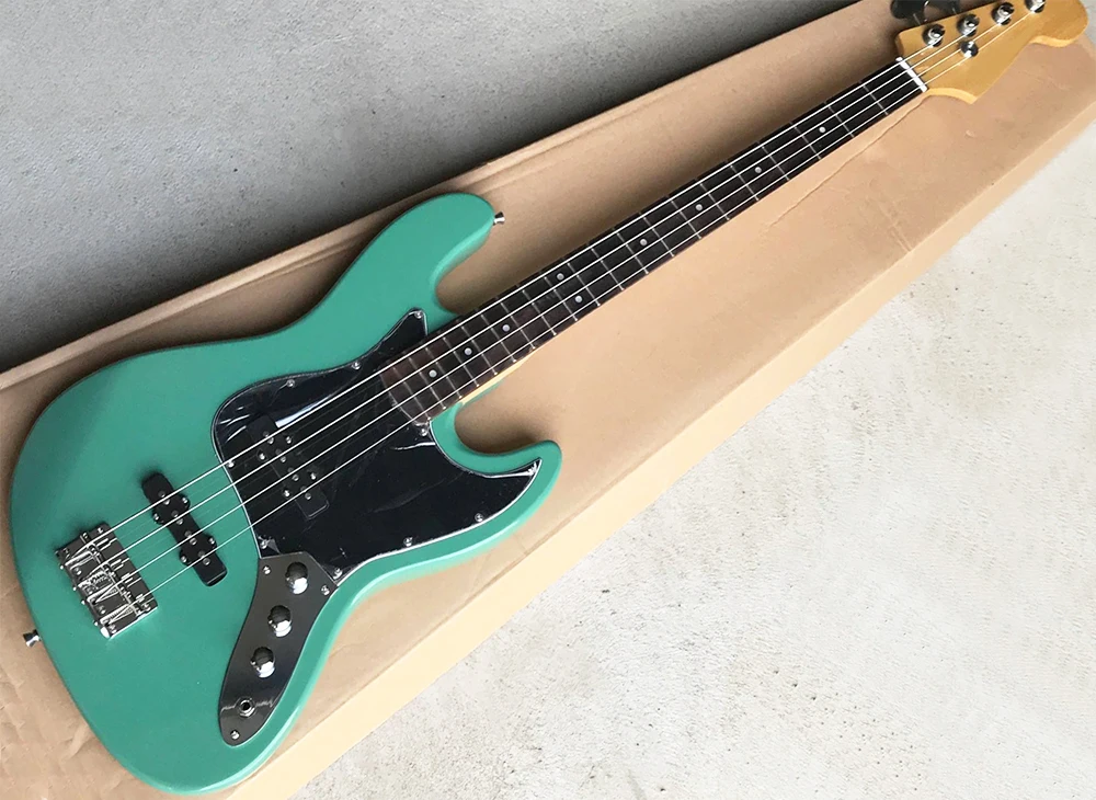Factory Direct Sale 4 Strings Dark Green Electric Bass Guitar With Black Pickguardrosewood