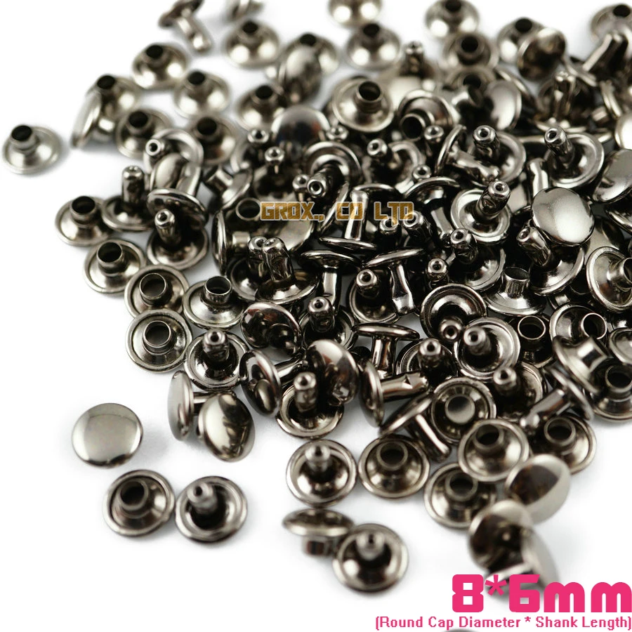 600 set 8*6mm Gunmetal Double Cap Round Rapid Rivet Punk Rock ...