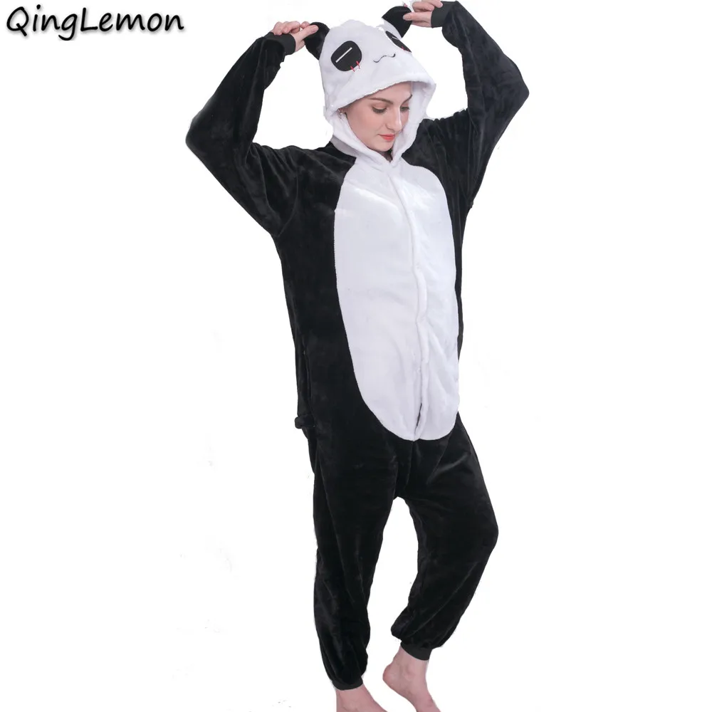 Panda Pajamas Sets Unisex Flannel Hoodie Sleepwear Cosplay Animal ...