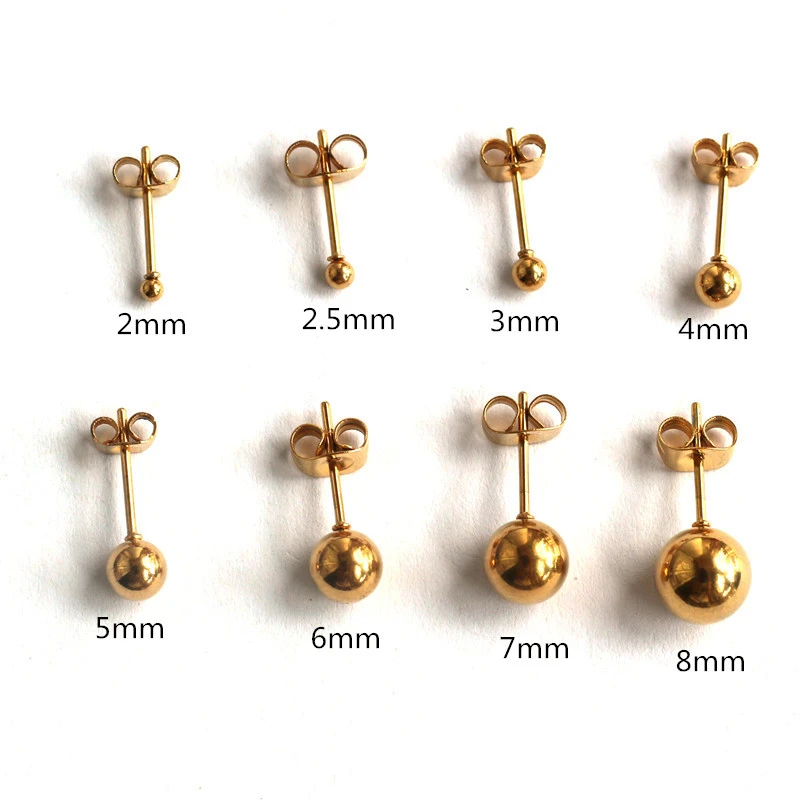 Titanium Gold-color Plating Small Ball Stud Earrings For Men Women 2mm ...