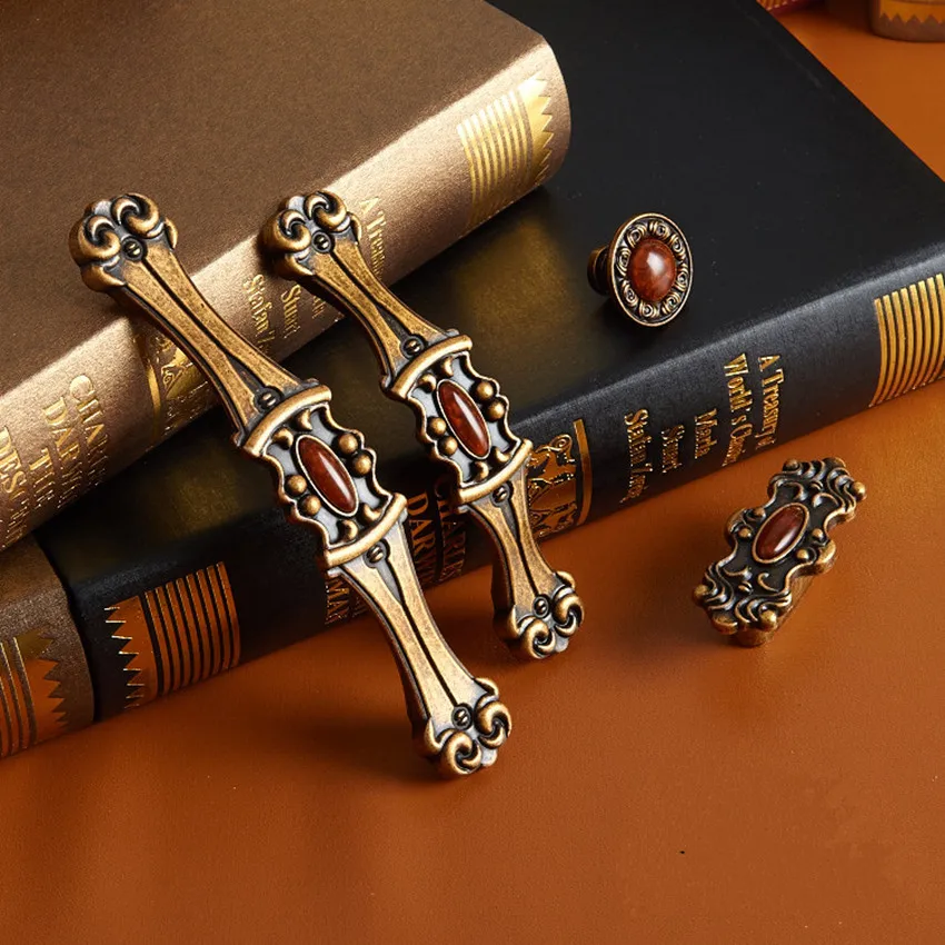 96mm 128mm European Style Retro Jade Furniture Handles Brown Jade ...