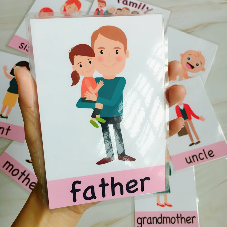 10Pcs Family Member Kids Montessori English Word Pocket Flash Cards ...