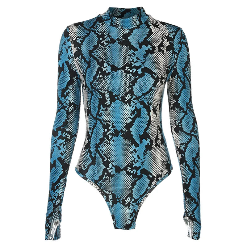 FREE SHIPPING Snake Skin Turtleneck One Piece Bodysuits JKP1453 ...