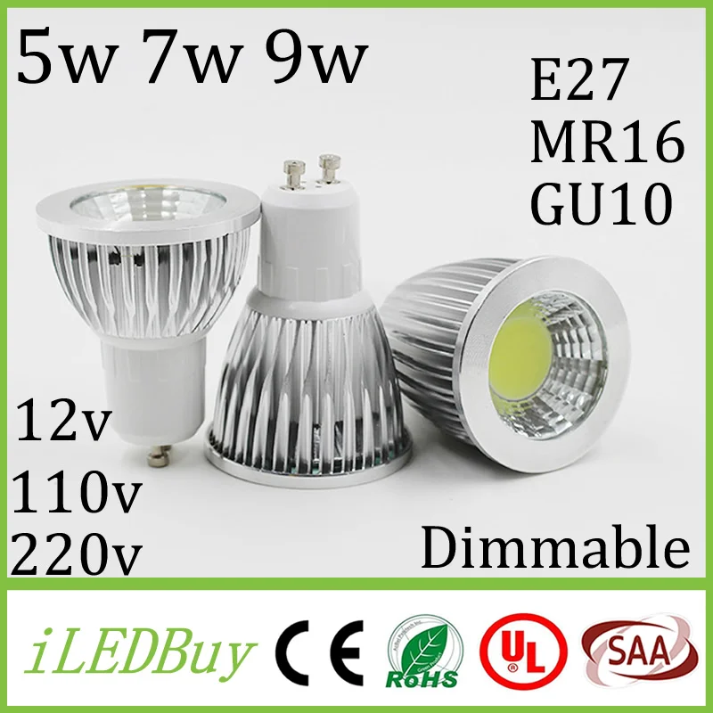 20 штук CREE COB Светодиодный прожектор GU10 E27 5 W 7 W 9 W AC 110 V 220 V+ 12 V лампада ...