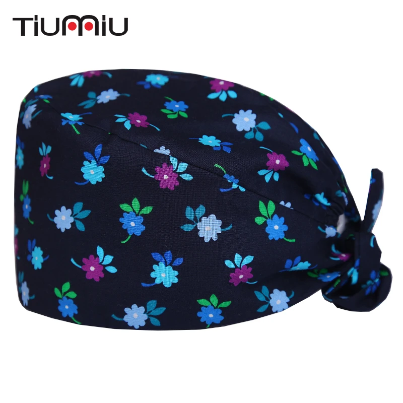 100% Cotton Cute Floral Printed Scrub Cap Gourd Hat Clinic Hospital ...