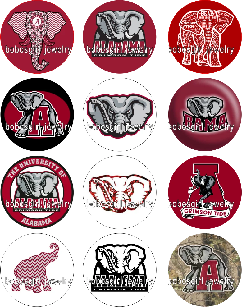 5pcs/set ALABAMA Elephant NCAA glass Snap button Cabochon bloom chunks ...
