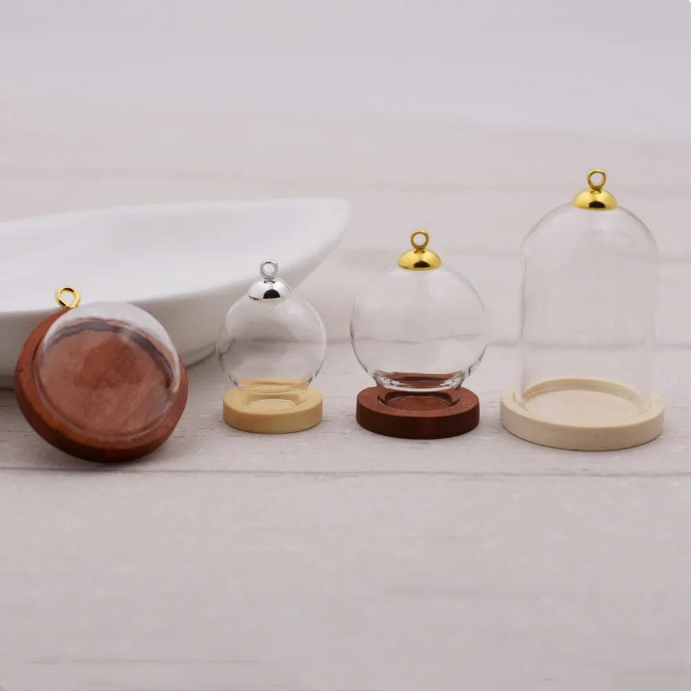 1sets 38*25mm Tube Glass Globe Bottle Wood Base Beads Cap Set Glass ...