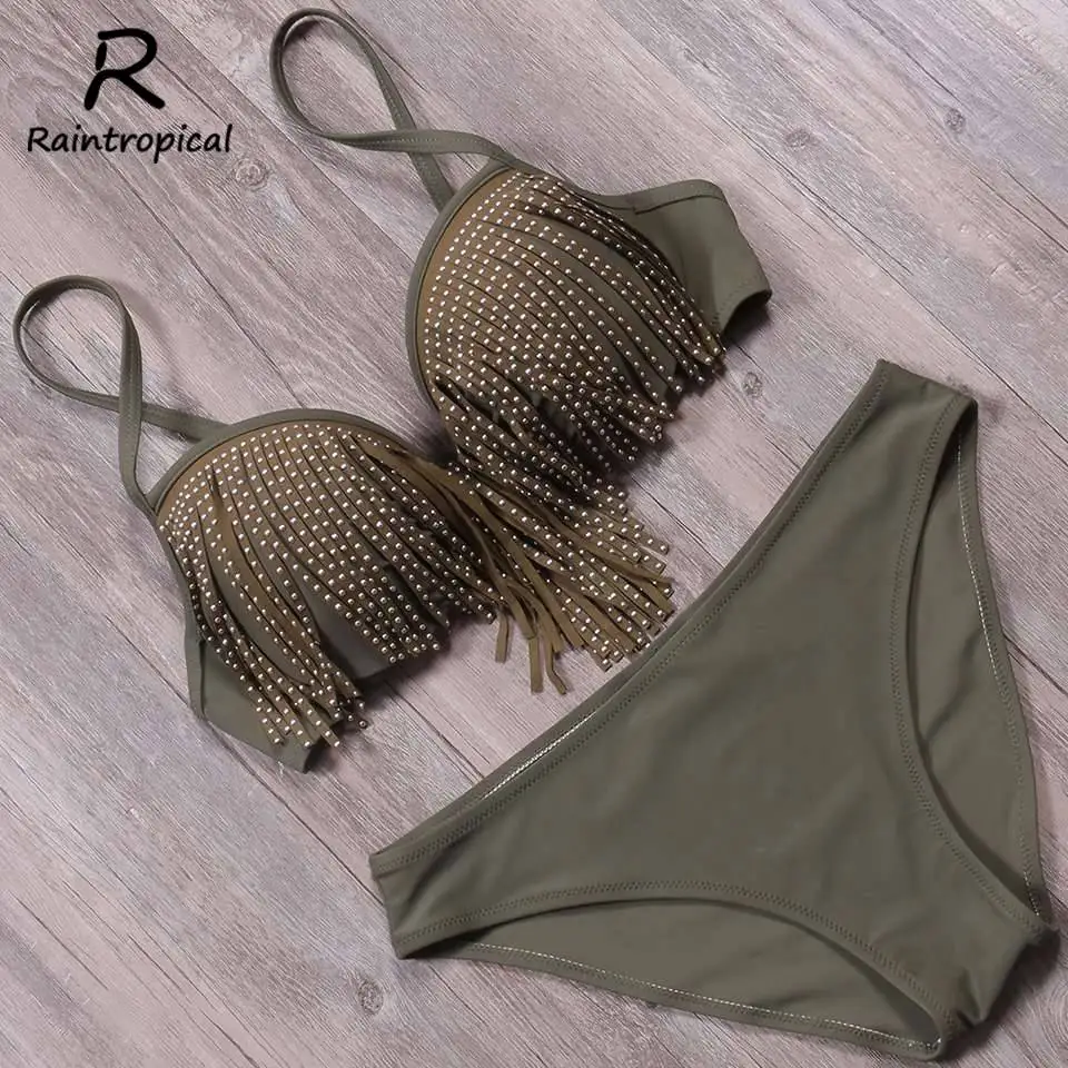 Raintropical Bikinis Women Swimsuit 2019 New Floral Tassel Swim Top