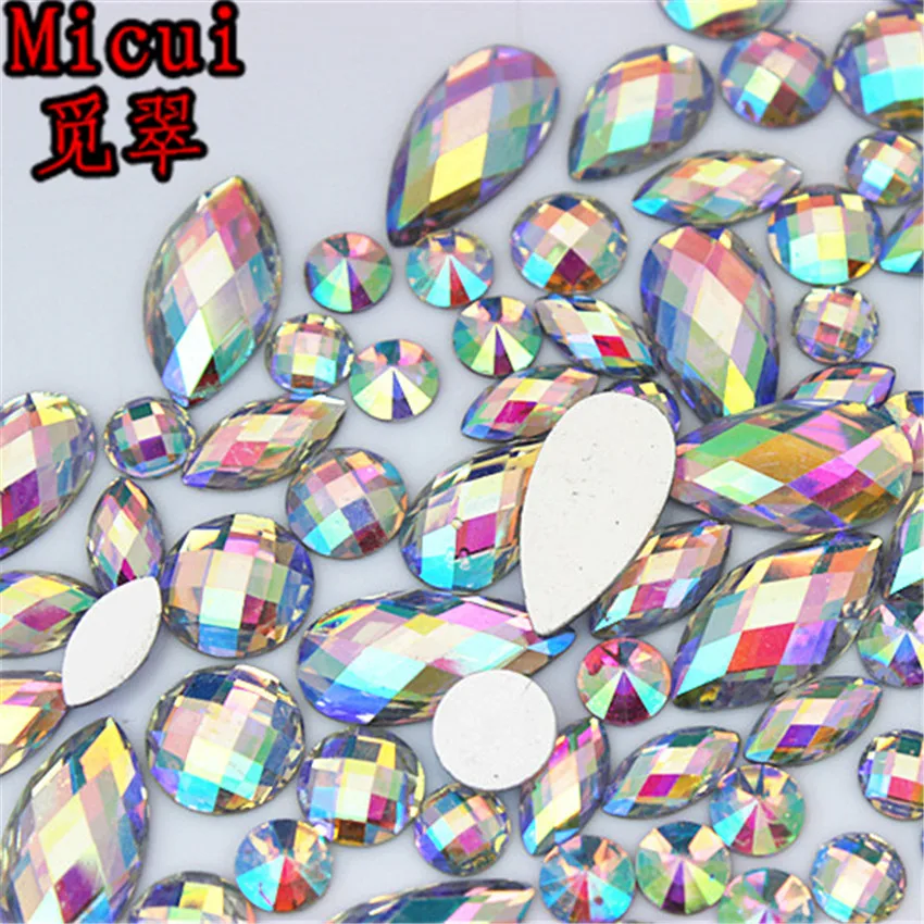 Micui-100PCS-Multiple-Shape-AB-Clear-Resin-Rhinestone-Flatback-Gems ...
