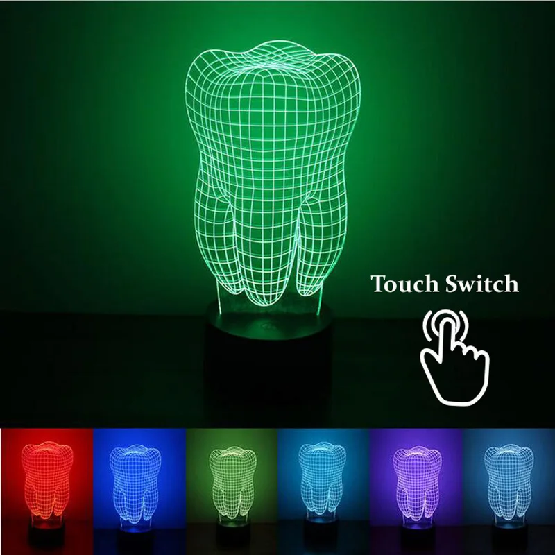 Fantastic Illusion Tooth 3D Visual Bulb LED Night Light Acrylic ...