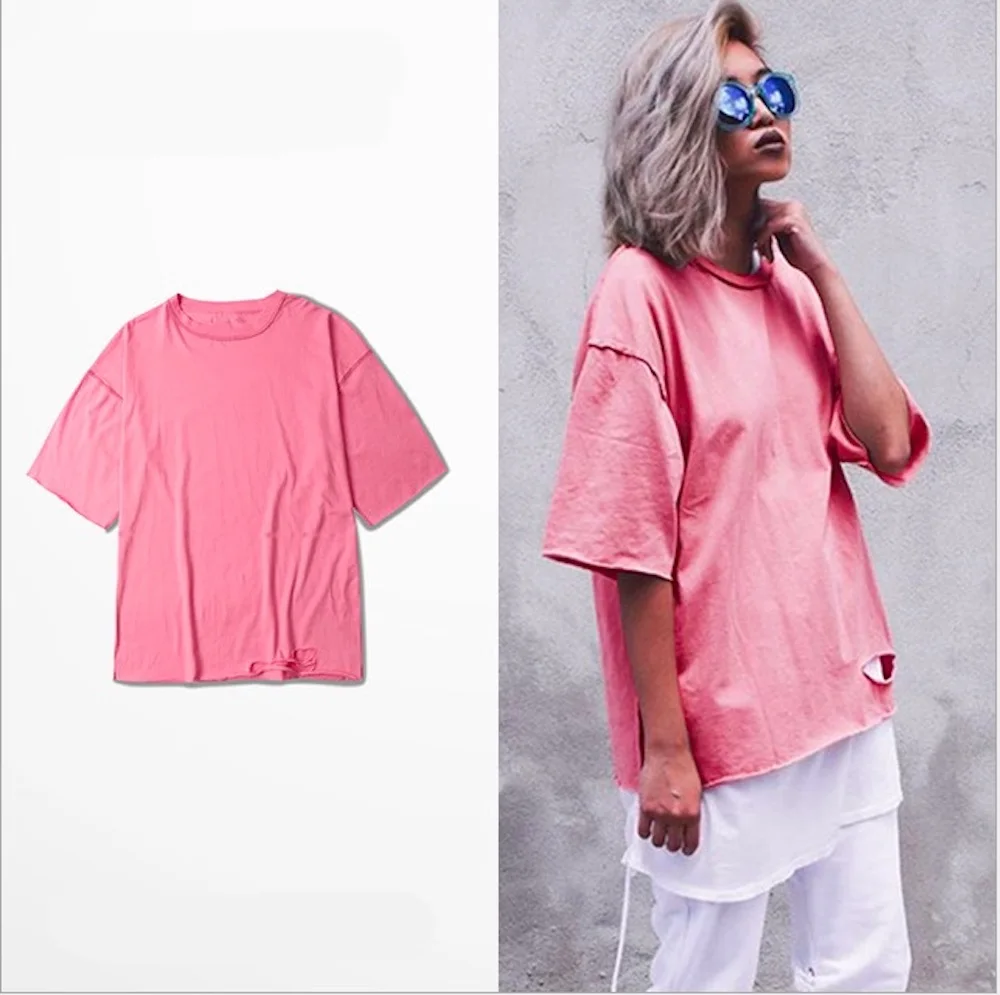 New Women's Hipster Hip Hop Loose Casual Sexy Pink Ripped T Shirts ...