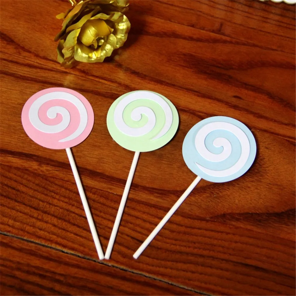 CRLEY 30pcs Lollipop Cupcake Toppers Round Blue Pink Birthday Baby ...