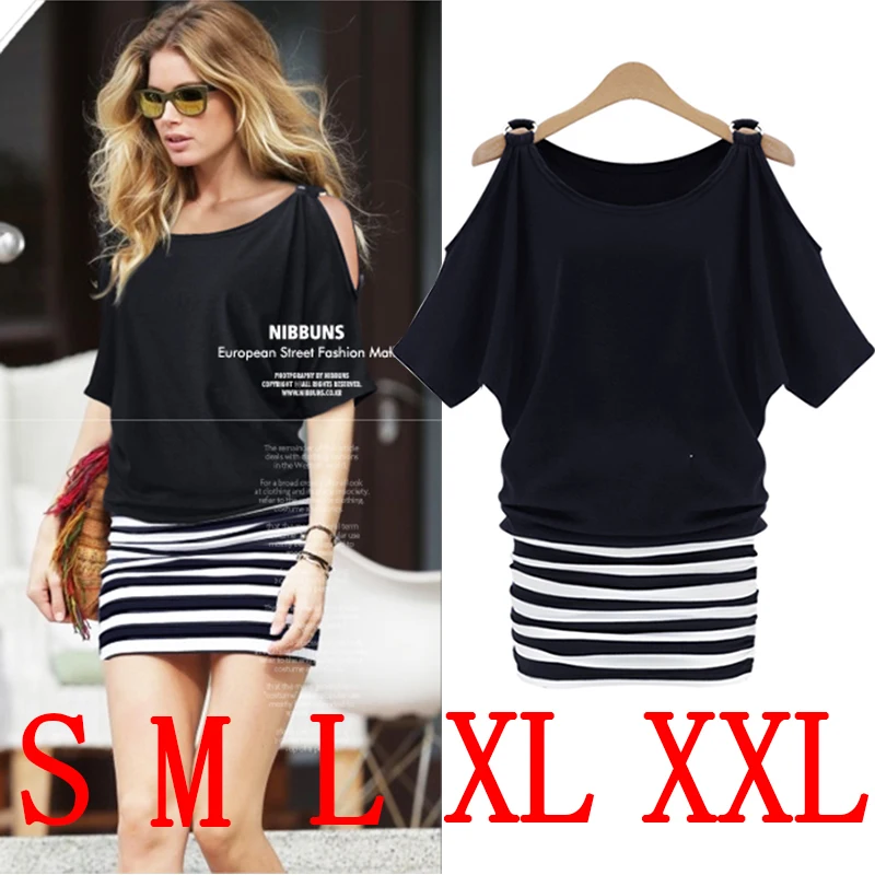 2014-new-fashion-sexy-women-black-striped-dresses-o-neck-Shoulder-to ...