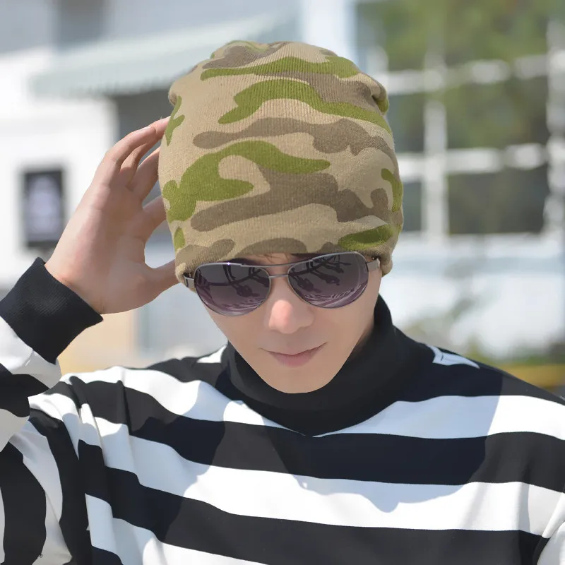 Man Accessory Camouflage Beanie Hat Hip Hop Cute Hats Winter Caps Male ...