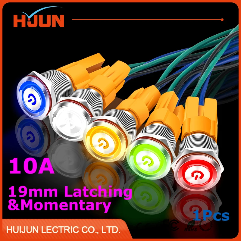 1pcs 19mm 10A Latching & Momentary Icon Push Button Switch Waterproof ...
