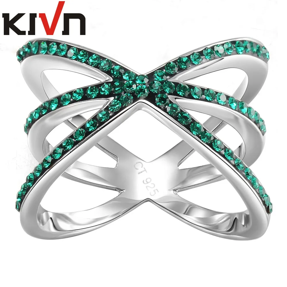 KIVN Fashion Jewelry Sparkling Elegant Pave Blue Crystal Cross Over X ...