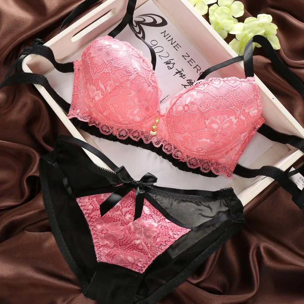 2019 New Fashion Womens Sexy Lace Bra Set Deep V Three Row Lace