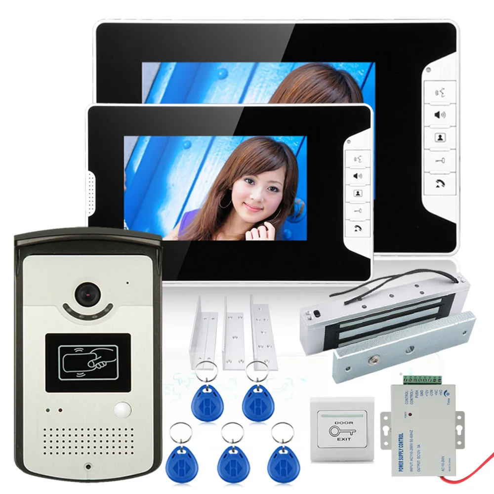 7" Color Video Door Phone Intercom System With 2 Monitor 1 RFID HD ...