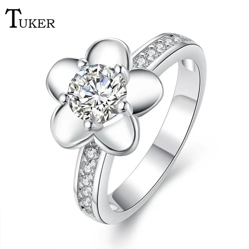 Tuker clásico popular moda flores cúbicos zirconia Anillos plata color ...
