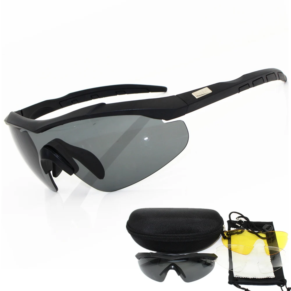3 Lens 2mm Thickness Tr90 Military Goggles Sunglasses Bullet Proof Army Tactical Glasses