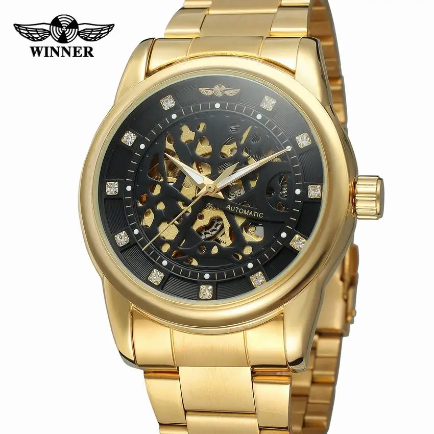 Winner Watch Men Skeleton Automatic Mechanical Watch Gold Skeleton ...