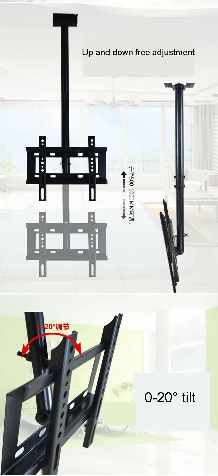 Ceiling TV Mount 360 Degree Full Motion Free Lifting LCD LED Monitor ...