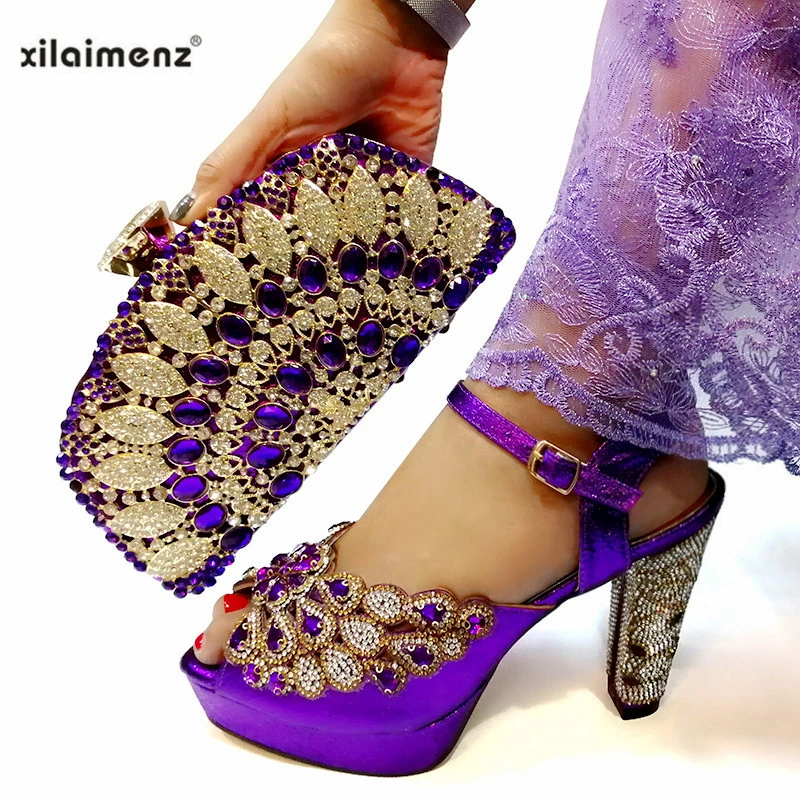 Purple Color Shoes With Matching Bags Set Italian Women's Party Shoes ...