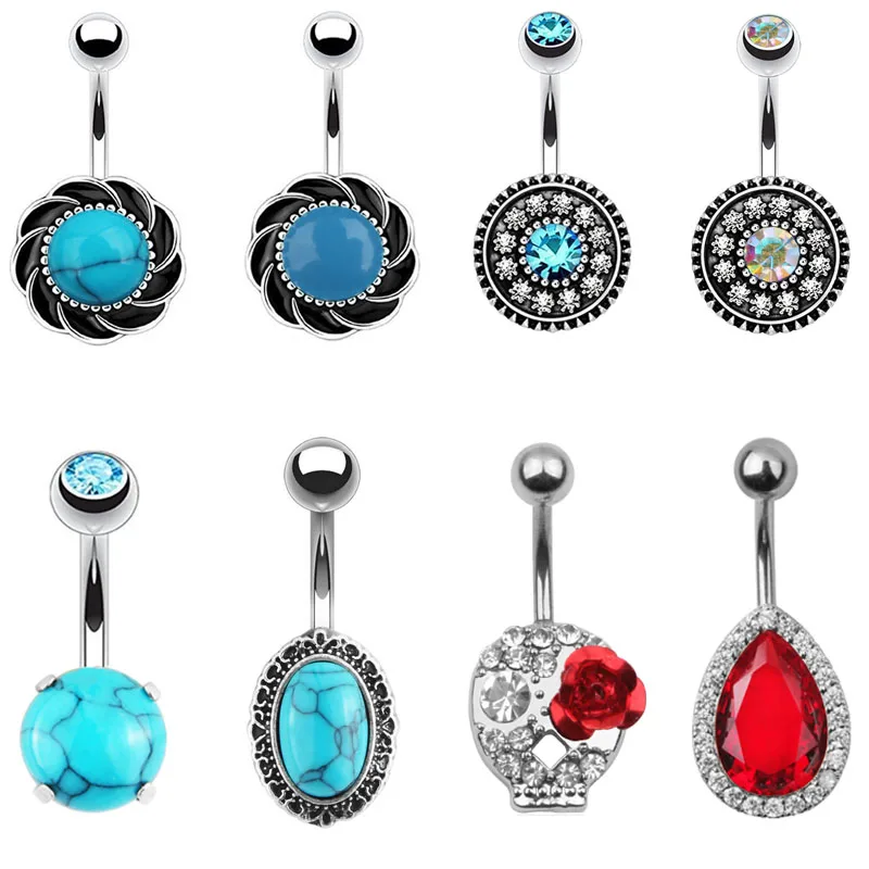 1PC-Crystal-And-Stone-Steel-Navel-Piercing-Belly-Button-Rings-Piercing ...