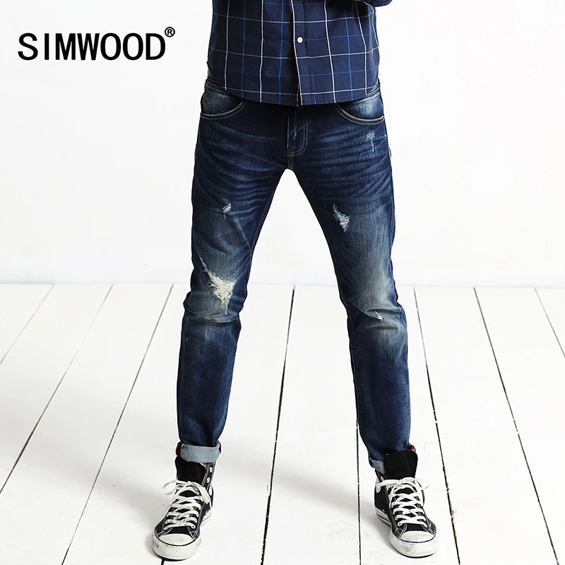 Большие скидки SIMWOOD Джинсы для Мужчин Горячей Продажи Моды Прямые Тонкий Молнии Повседневная ...