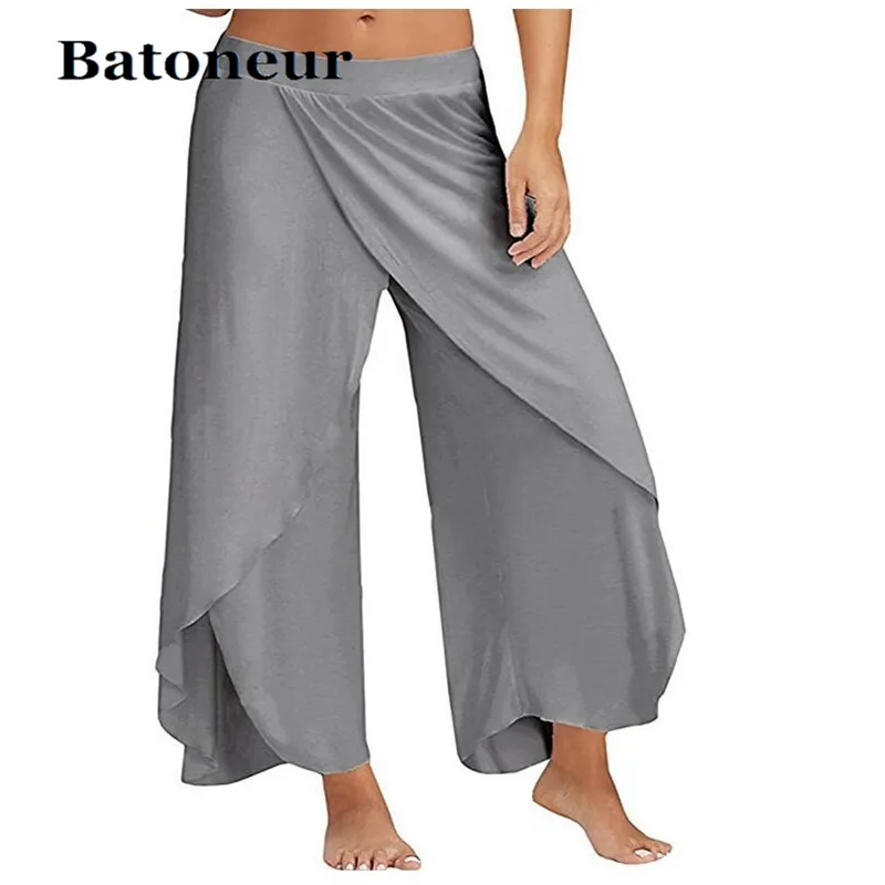 Casual Harem Pants Split Women Mid Waist Wide Leg Flowy Pants Summer ...