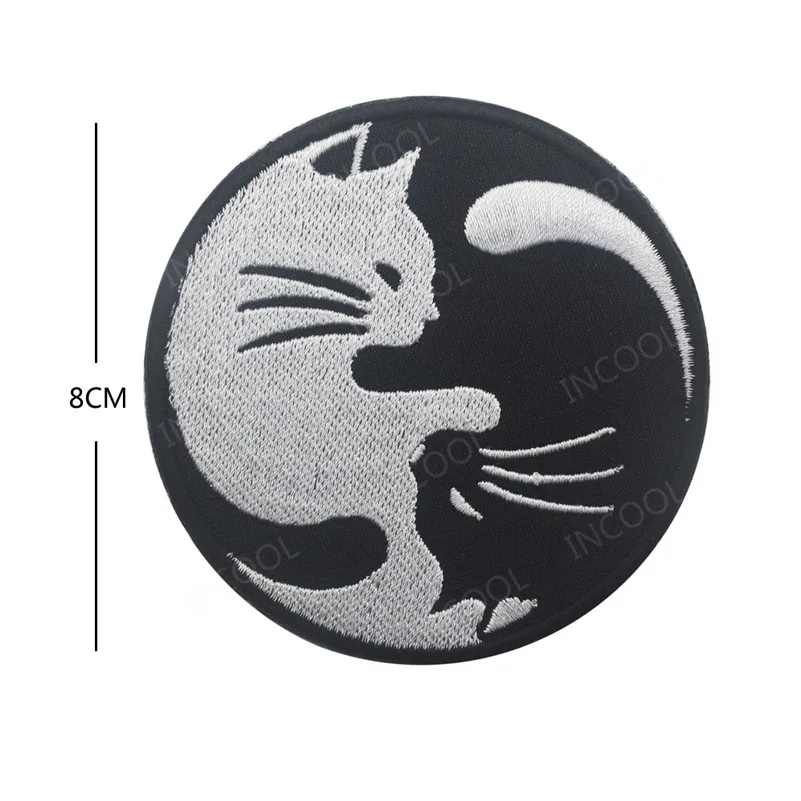Black White Cat 3D Embroidery Patch Yin Yang Kung Fu Military Patches Tactical Combat Emblem ...