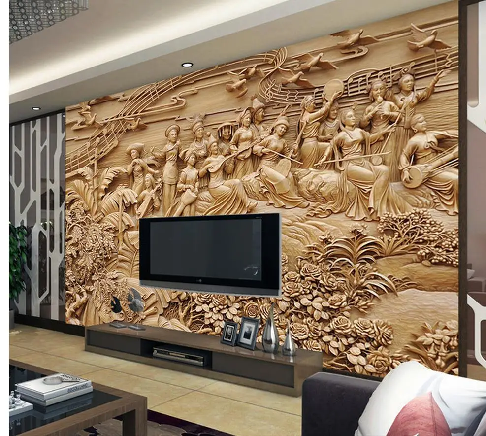 Custom photo wallpaper 3D stereo Design of for Woodcarving living room ...