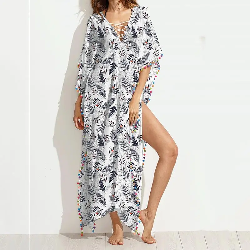 2018 Summer Boho Sexy V Neck Printed Beach Maxi Dress Women Casual