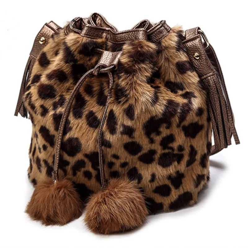 Women Winter Fashion Shoulder Bag Small Furry Faux Fur Bucket ...