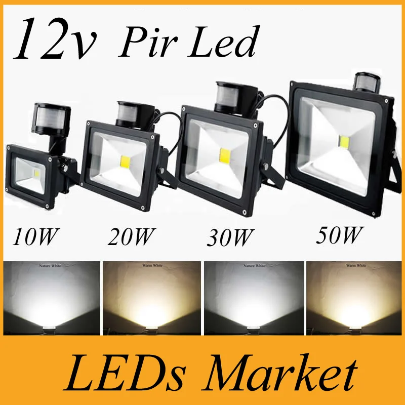 PIR Infrared Motion Sensor led floodlight ac/dc 12V 10W 20W 30W 50W COB IP65 led Flood Light for ...