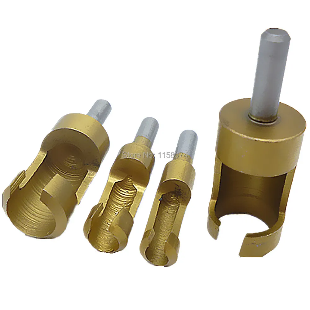 4pc Titanium Coated Drill Plug Cutter Drill Bit Bored Hole Wood Tenon ...