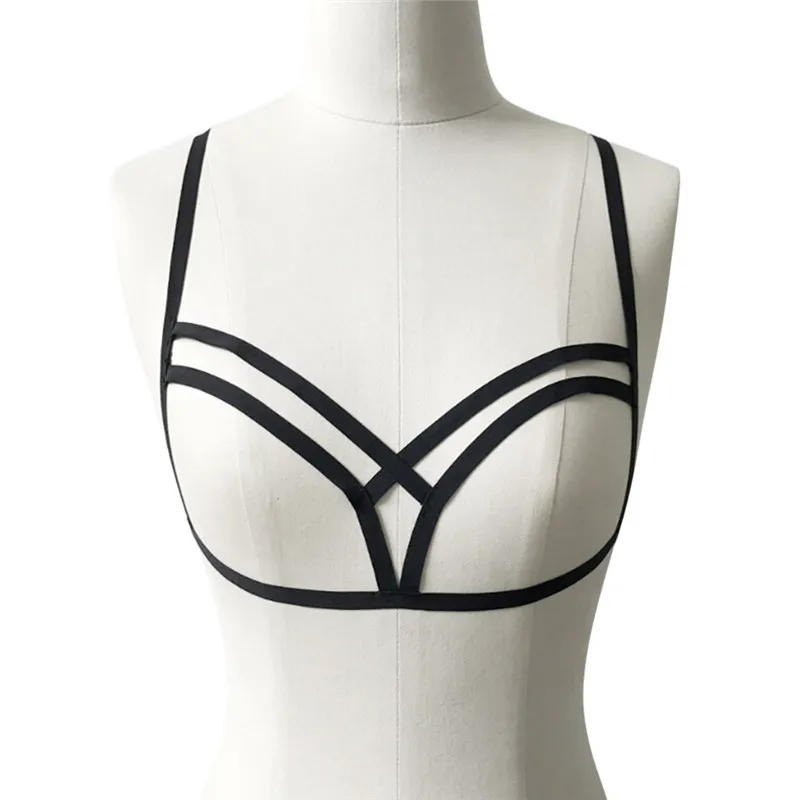 Gothic Bra Alluring Women Sexy Bandage Elastic Bra Strappy Hollow Bra Bustier Crop Top In