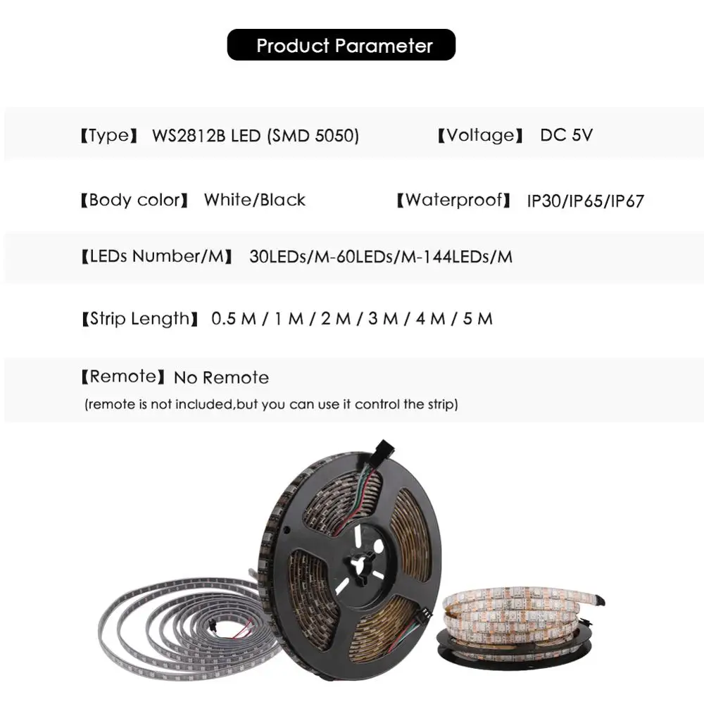 DC 5V WS2812B Светодиодные ленты RGB 50 см, 1 м, 2 м, 3M 4M 5M умный ...