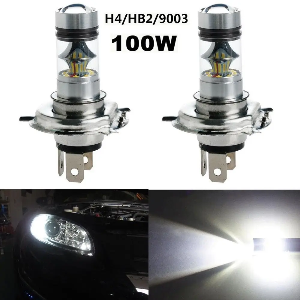 2Pcs High Power Car H4 7000K LED Bulbs 100W Fog Lamps Bright White XBD ...