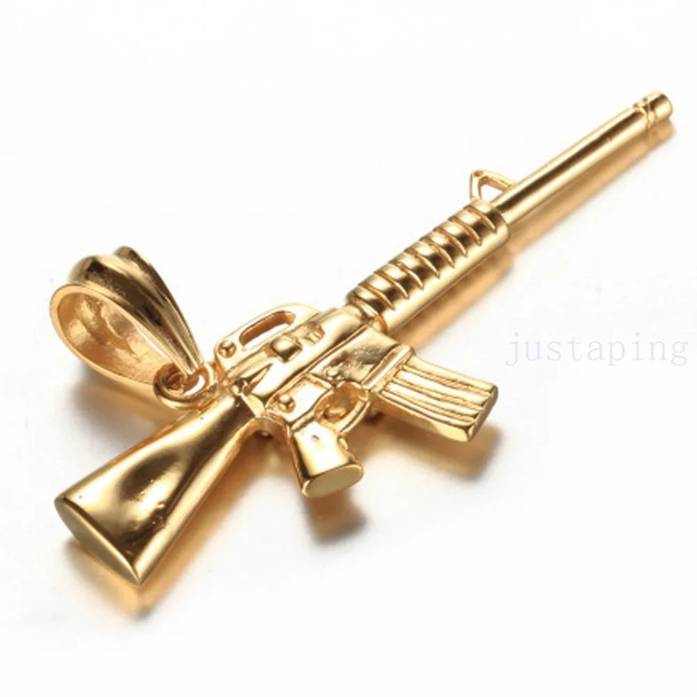 Strong Boy Men's Yellow Gold 316L Stainless Steel Jewelry M4A1 Rifle ...