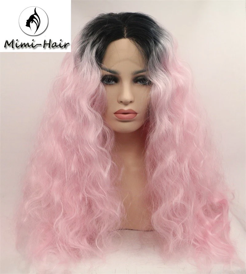 Mimi hair synthetic lace front Beauty black root to pink wig Ombre ...