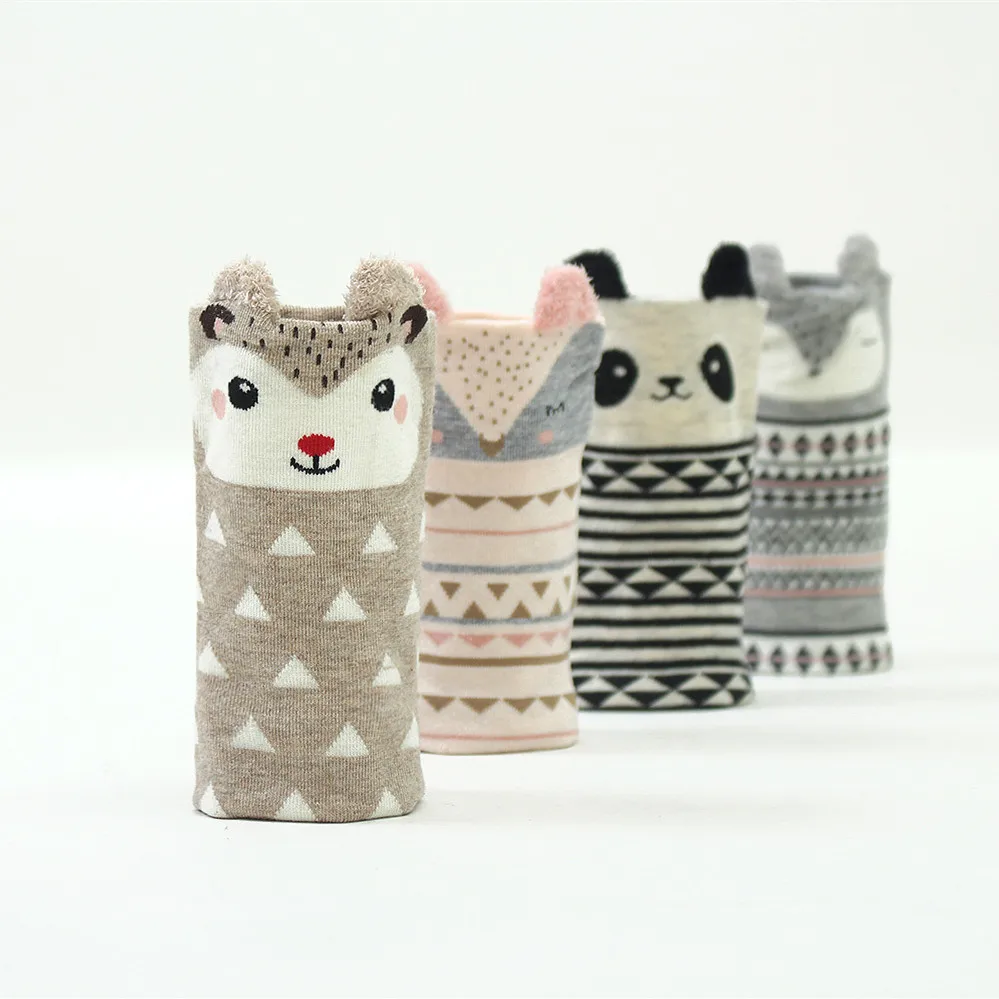 Women Autumn Winter Cute 3d Ears Cartoon Animal Cotton Socks for Woman ...