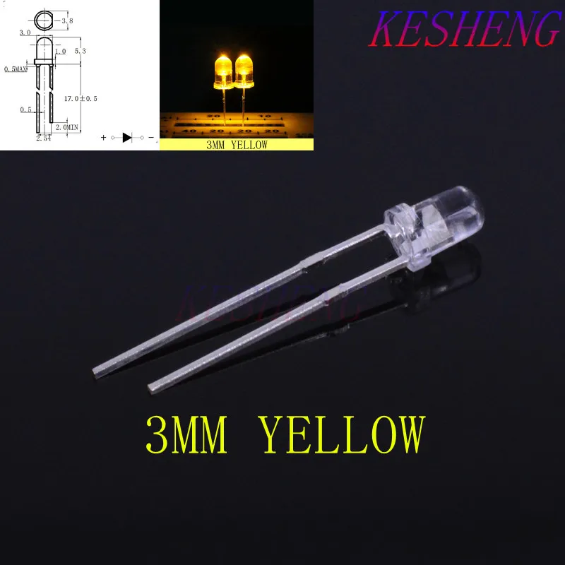 100PCS/NEW 3mm Round Super Bright Yellow LED light Diode Kit for ...