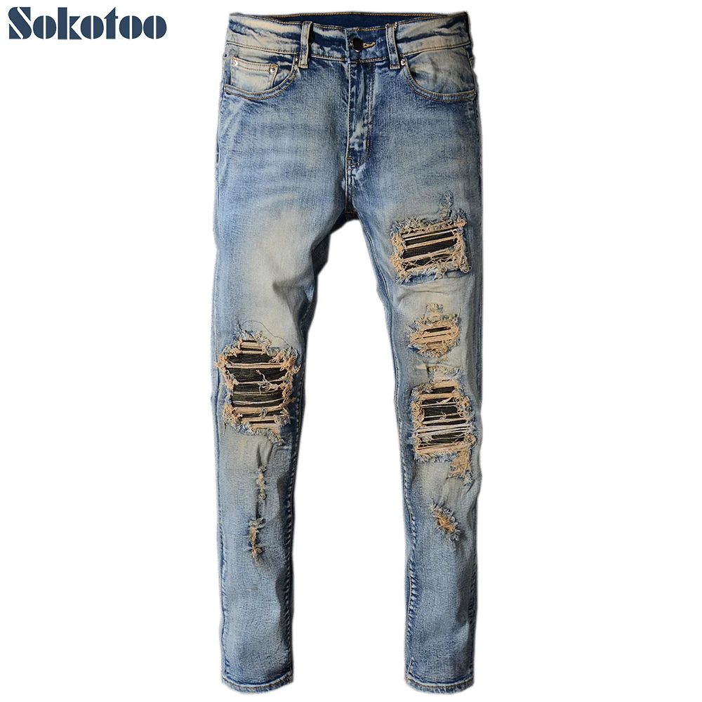 Cargo Pants Men's Military - Ripped Denim Camo Jeans Slim Fit Biker ...